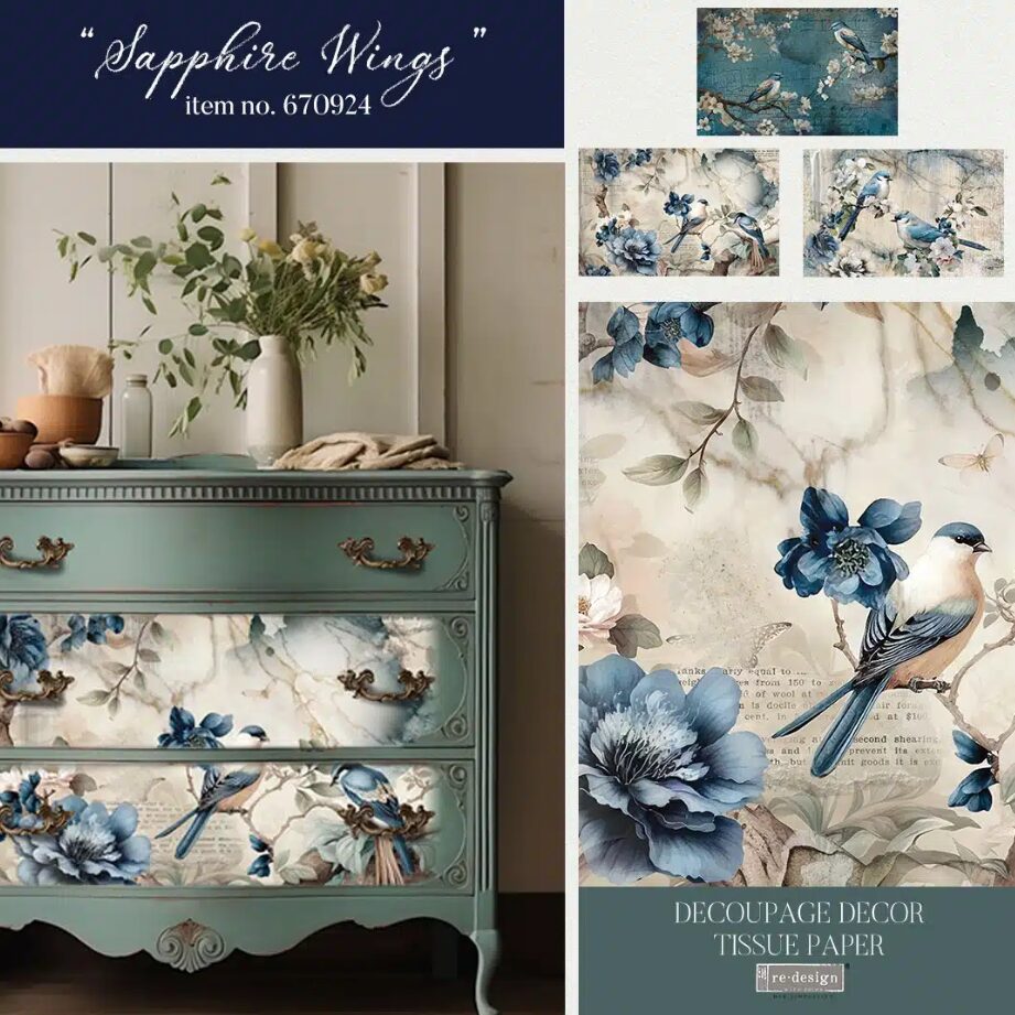 PACCO da 3 Decor Tissue Paper "SAPPHIRE WINGS" Carta tessuto ReDesign ...